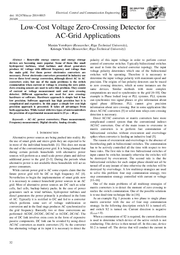 (PDF) Low-Cost Voltage Zero-Crossing Detector for AC-Grid Applications