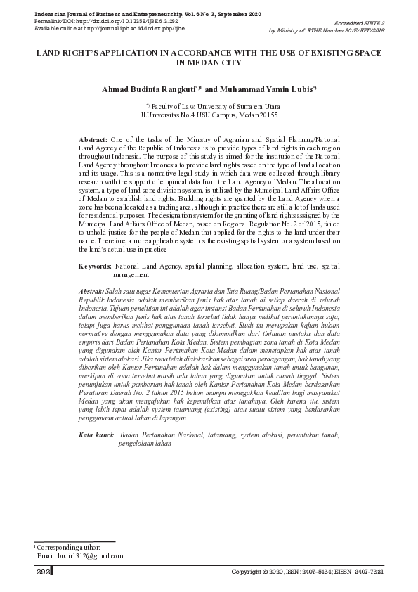 (PDF) Land Right’s Application in Accordance with the Use of Existing ...