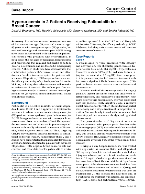 (PDF) Hyperuricemia in 2 Patients Receiving Palbociclib for Breast Cancer