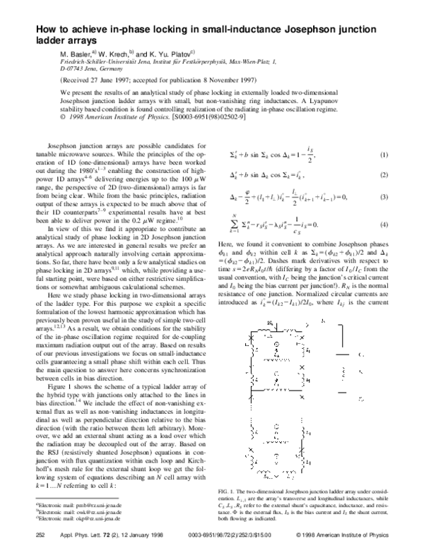 (PDF) How to achieve in-phase locking in small-inductance Josephson ...