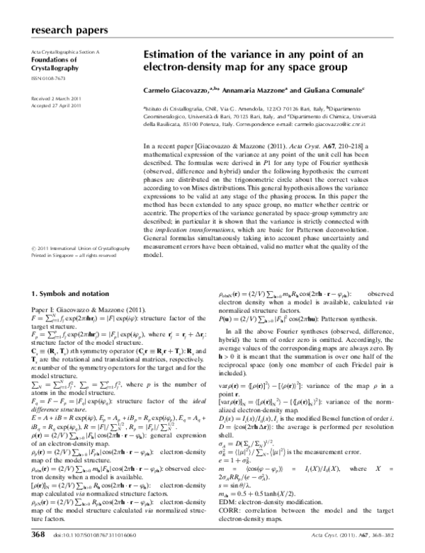 (PDF) Estimation of the variance in any point of an electron-density map for any space group