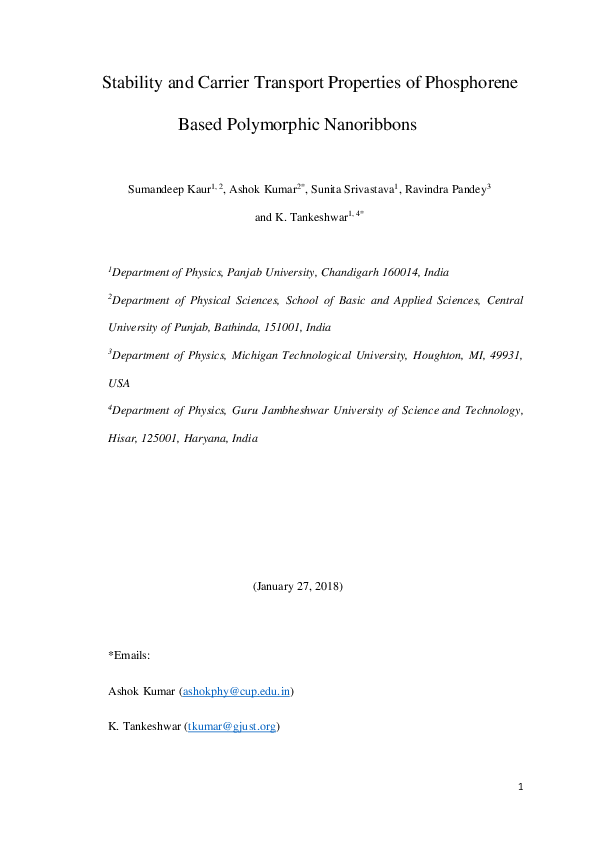 (PDF) Stability and Carrier Transport Properties of Phosphorene Based Polymorphic Nanoribbons