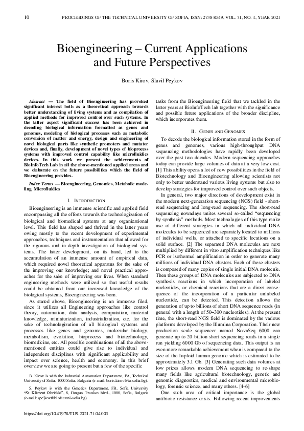 (PDF) Bioengineering – Current Applications and Future Perspectives