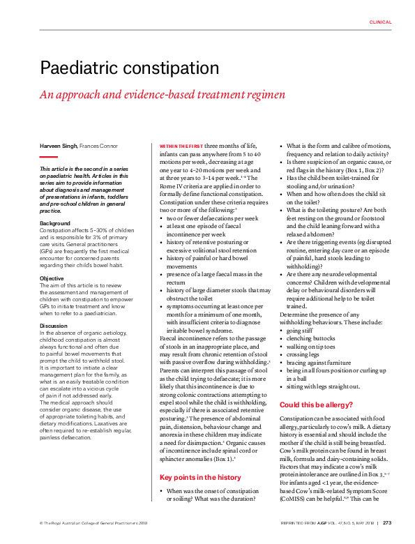 (PDF) Paediatric constipation: An approach and evidence-based treatment ...