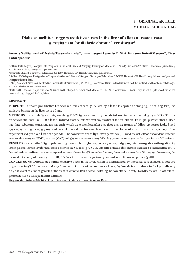 (PDF) Diabetes mellitus triggers oxidative stress in the liver of ...