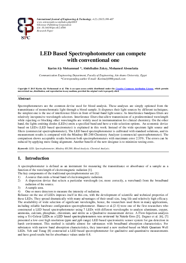 (PDF) LED Based Spectrophotometer can compete with conventional one