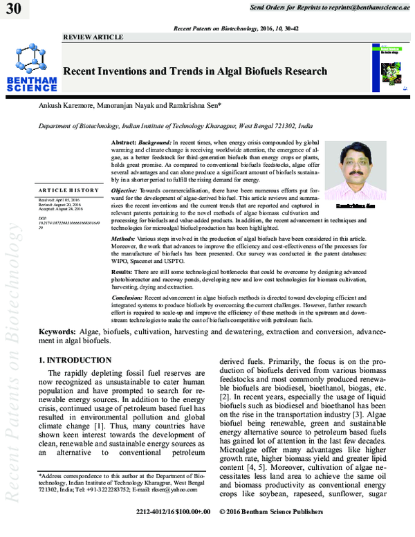 (PDF) Recent Inventions and Trends in Algal Biofuels Research ...