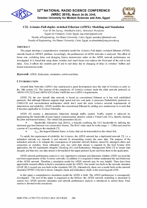 Pdf Avionics Full Duplex Switched Ethernet Afdx Modeling And Simulation