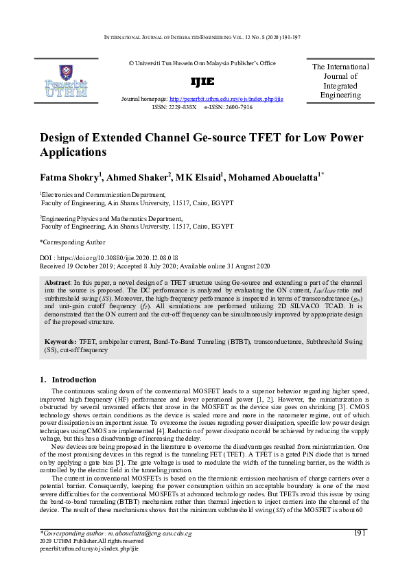 (PDF) Design of Extended Channel Ge-source TFET for Low Power Applications