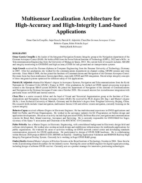 (PDF) Multisensor Localization Architecture for High-Accuracy and High-Integrity Land-based ...
