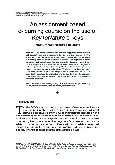 (PDF) An assignment-based e‑learning course on the use of KeyToNature e-keys | Nadeghda Raycheva ...