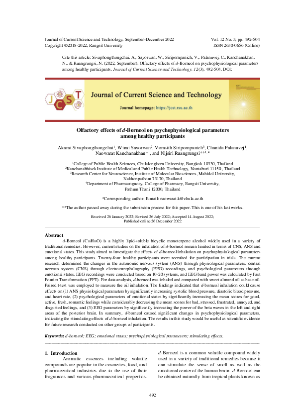 (PDF) Olfactory effects of d-Borneol on psychophysiological parameters ...