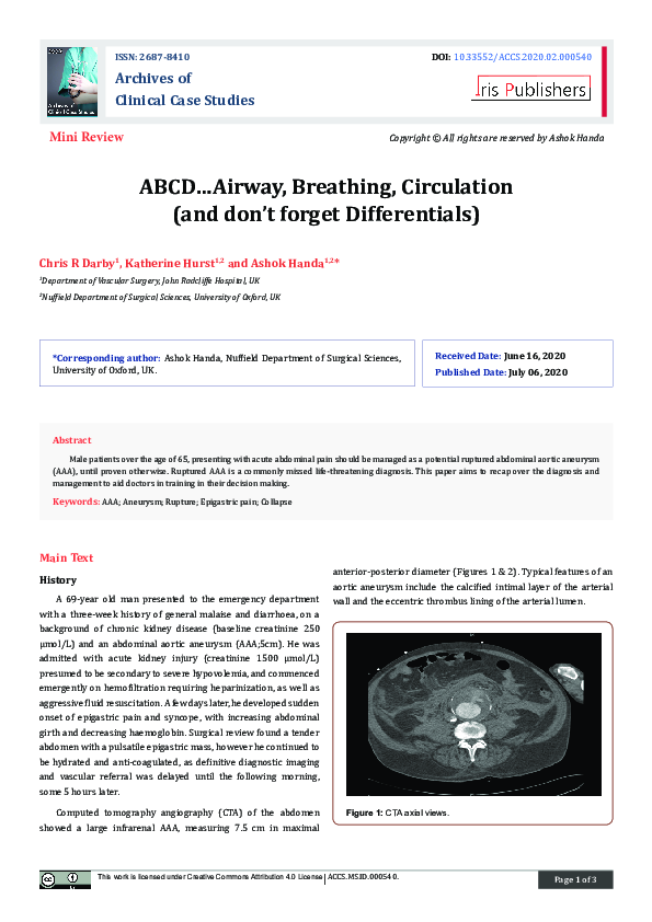 (PDF) ABCD…Airway, Breathing, Circulation (and don't forget Differentials