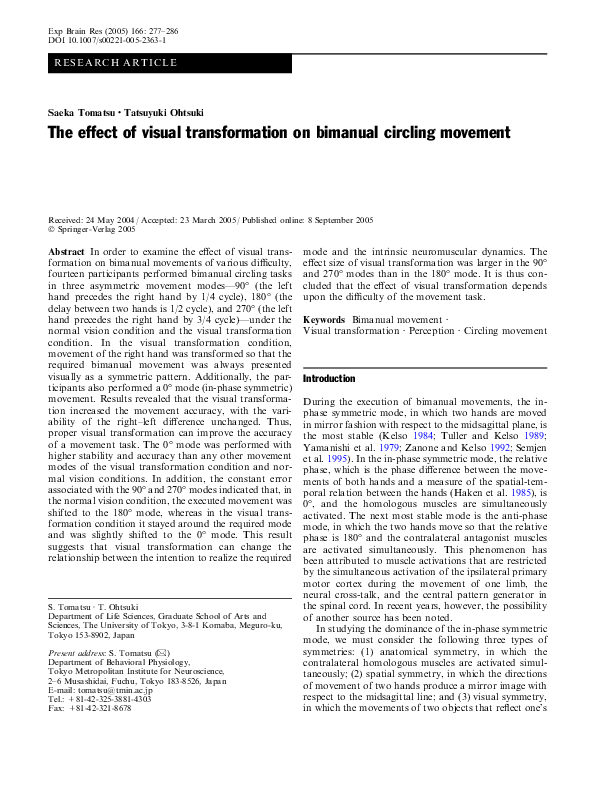 (PDF) The effect of visual transformation on bimanual circling movement