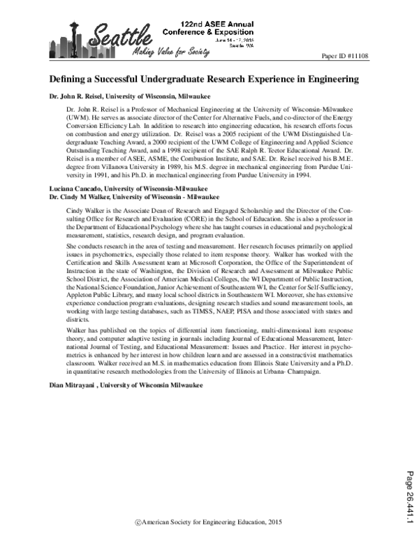 (PDF) Defining a Successful Undergraduate Research Experience in ...
