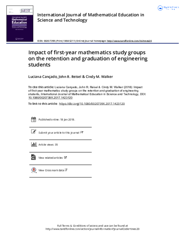 (PDF) Impact of first-year mathematics study groups on the retention ...