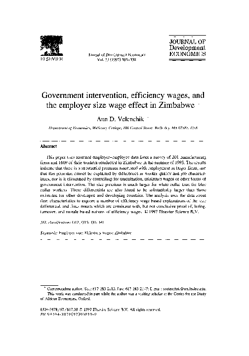 (PDF) Government intervention, efficiency wages, and the employer size ...