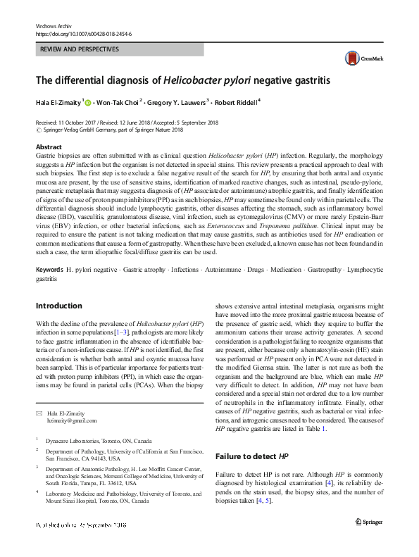 (PDF) The differential diagnosis of Helicobacter pylori negative gastritis