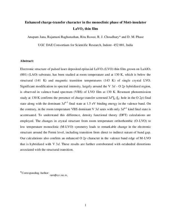 (PDF) Enhanced charge-transfer character in the monoclinic phase of ...