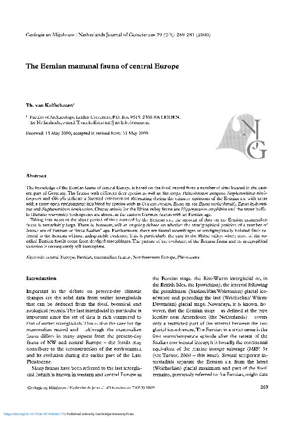 (PDF) The Eemian mammal fauna of central Europe
