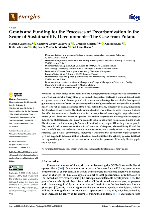 (PDF) Grants and Funding for the Processes of Decarbonization in the Scope of Sustainability ...