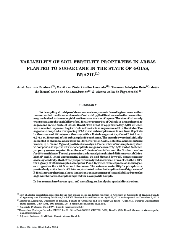 (PDF) Variability of soil fertility properties in areas planted to sugarcane in the State of ...