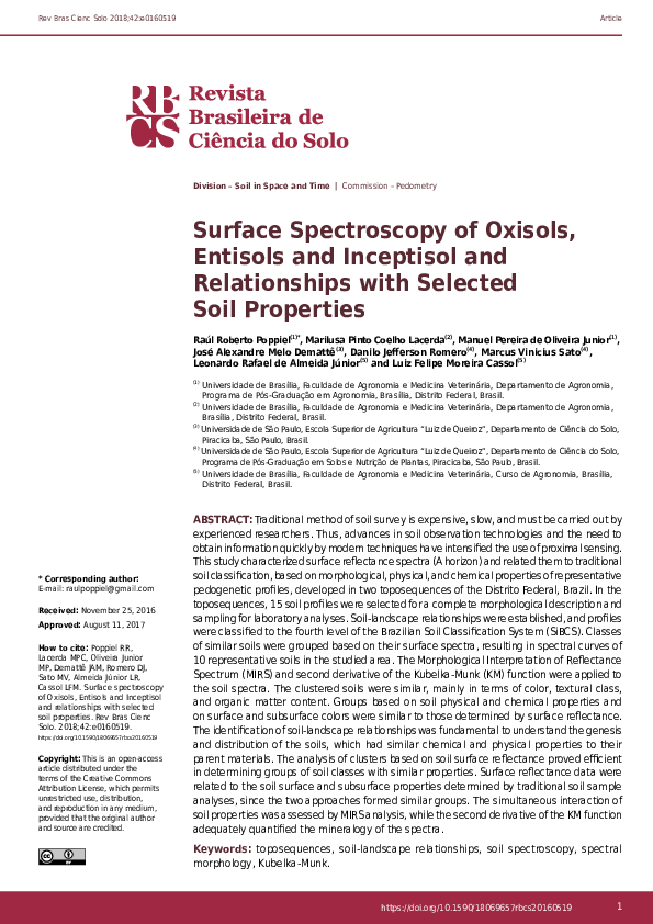 (PDF) Surface Spectroscopy of Oxisols, Entisols and Inceptisol and ...