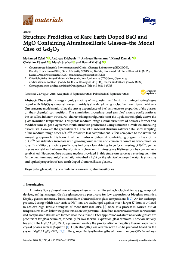 (PDF) Structure Prediction of Rare Earth Doped BaO and MgO Containing ...
