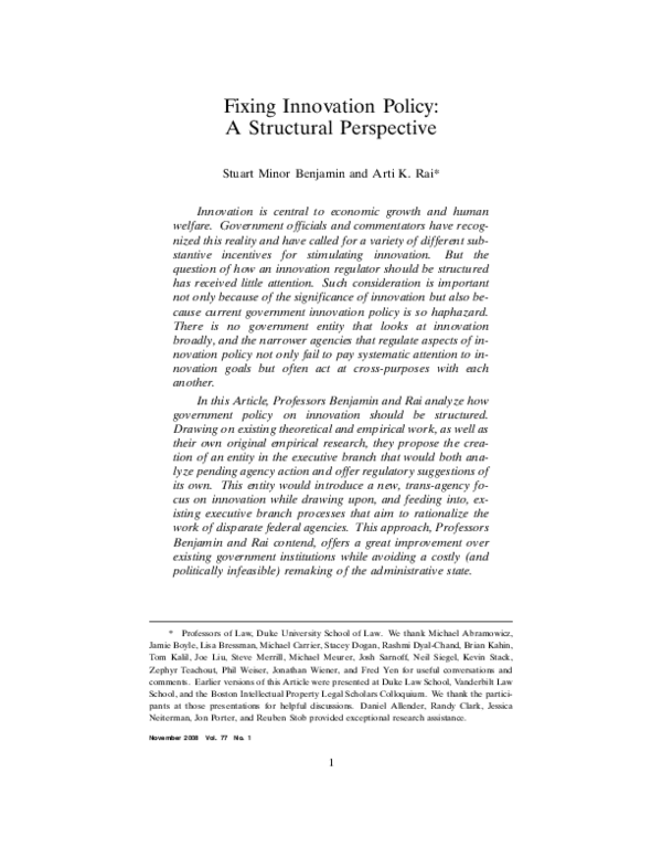 (PDF) Fixing Innovation Policy: A Structural Perspective