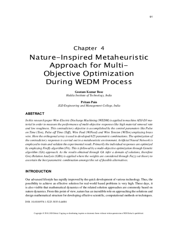 (PDF) Nature-Inspired Metaheuristic Approach for Multi-Objective Optimization During WEDM Process
