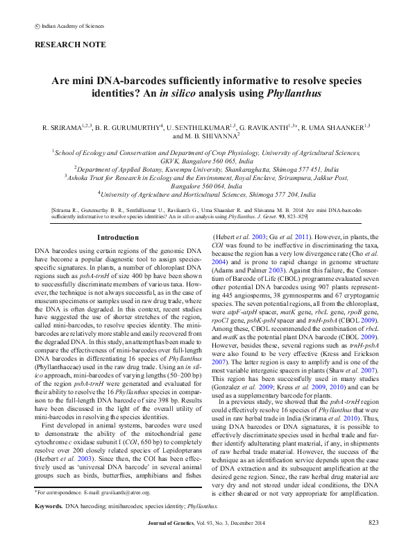 (PDF) Are mini DNA-barcodes sufficiently informative to resolve species ...