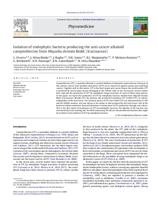 (PDF) Isolation of endophytic bacteria producing the anti-cancer ...