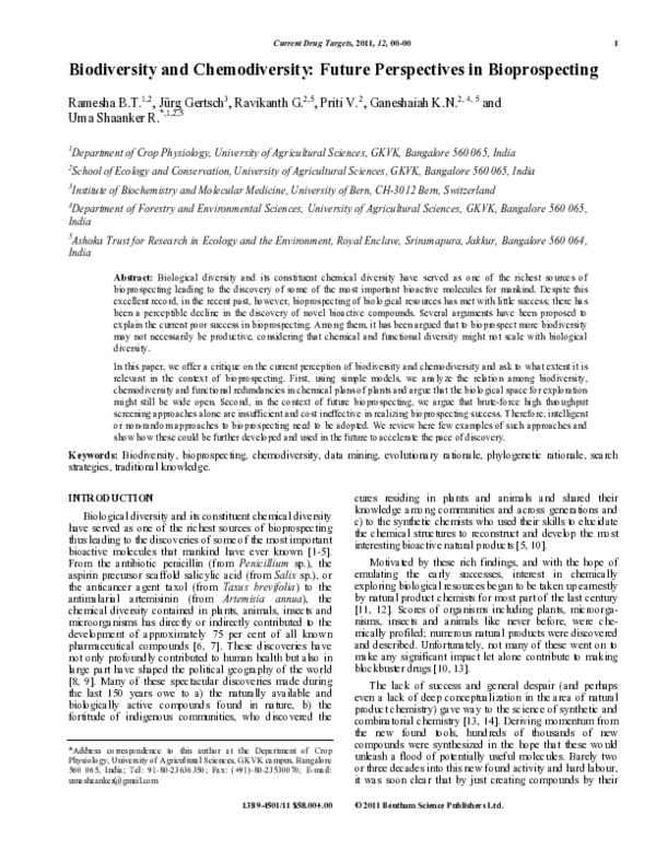 (PDF) Biodiversity and Chemodiversity: Future Perspectives in ...