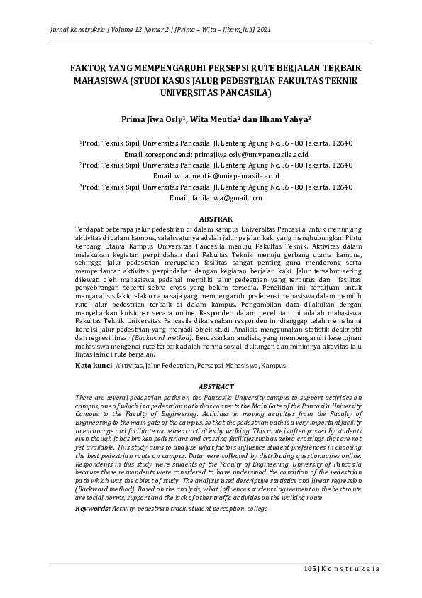 (PDF) FAKTOR YANG MEMPENGARUHI PERSEPSI RUTE BERJALAN TERBAIK MAHASISWA (Studi Kasus Jalur ...