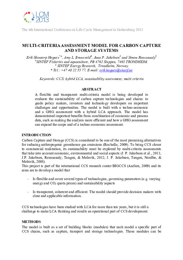 (PDF) Multi-Criteria Assessment Model for Carbon Capture and Storage Systems