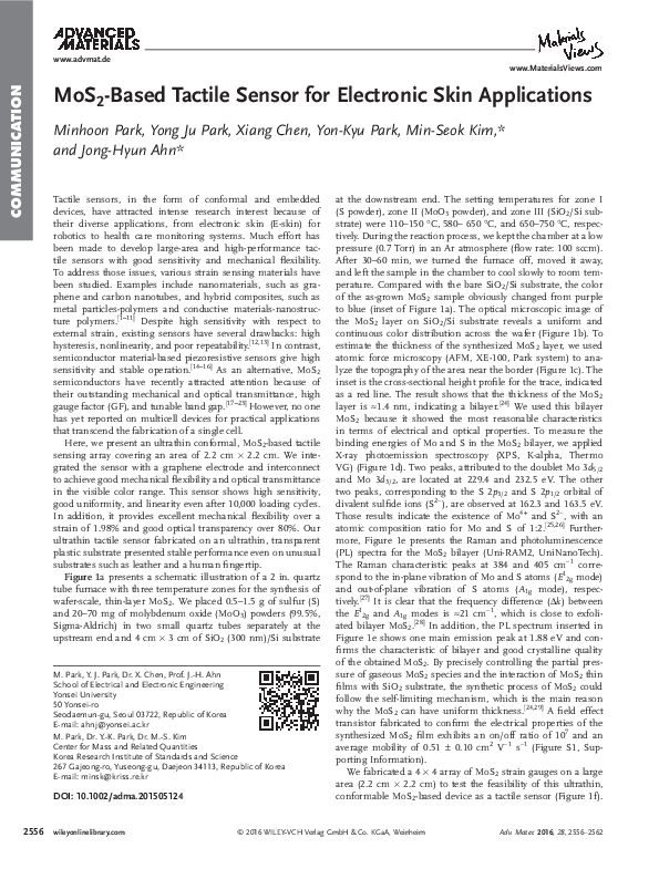 (PDF) MoS2 -Based Tactile Sensor for Electronic Skin Applications