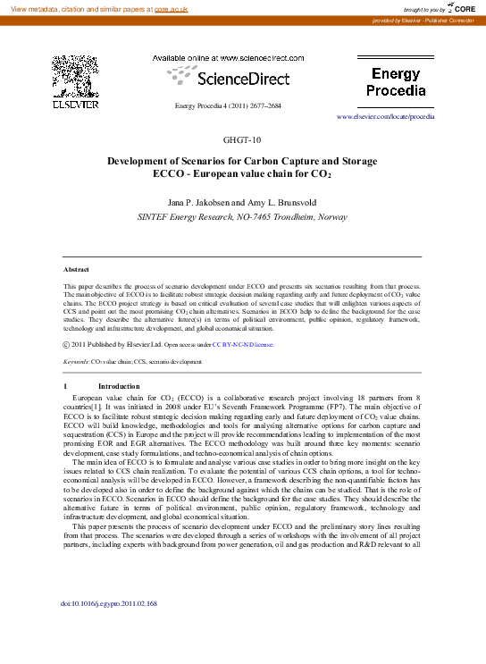 (PDF) Development of scenarios for carbon capture and storage ECCO ...
