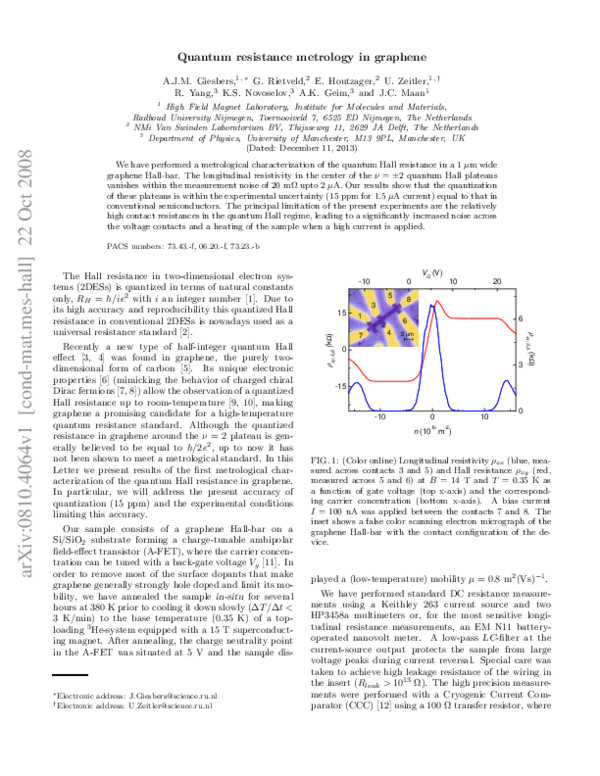 (PDF) Quantum resistance metrology in graphene
