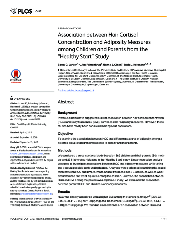 (PDF) Association between Hair Cortisol Concentration and Adiposity Measures among Children and ...
