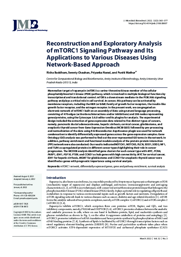 (PDF) Reconstruction and Exploratory Analysis of mTORC1 Signaling ...