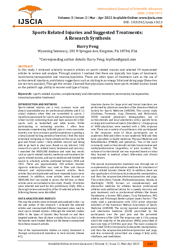 (PDF) Sports Related Injuries and Suggested Treatments: A Research ...