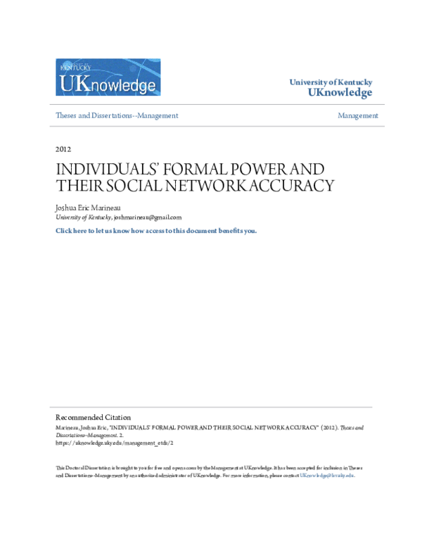 (PDF) Individuals' Formal Power and their Social Network Accuracy: A ...