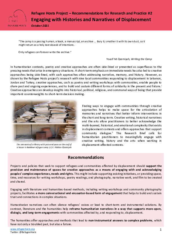 (PDF) Engaging with Histories and Narratives of Displacement: Refugee ...