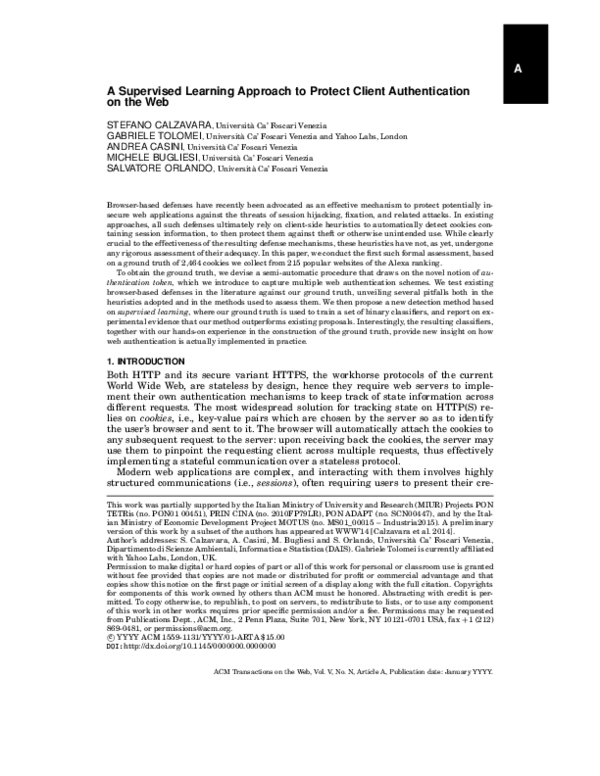 (PDF) AA Supervised Learning Approach to Protect Client Authentication on the Web | Gabriele ...