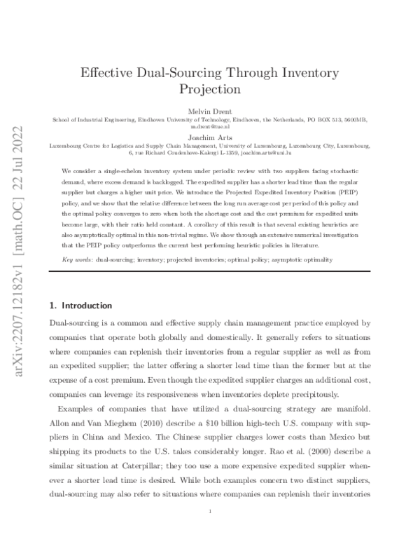 (PDF) Effective Dual-Sourcing Through Inventory Projection