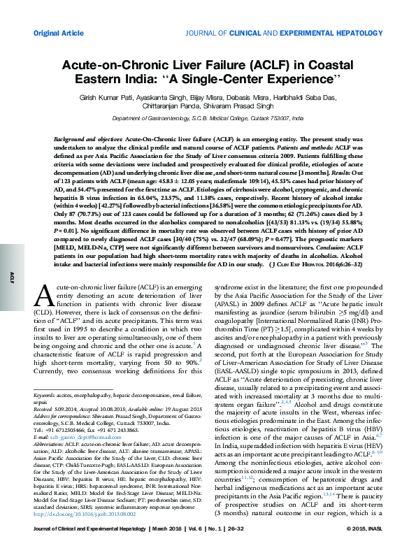 (PDF) Acute-on-Chronic Liver Failure (ACLF) in Coastal Eastern India ...