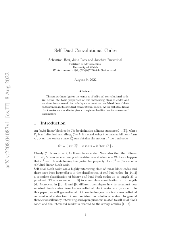 (PDF) Self-Dual Convolutional Codes