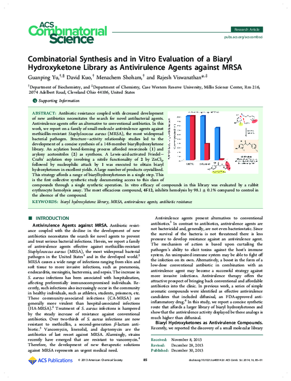 (PDF) Combinatorial synthesis and in vitro evaluation of a biaryl hydroxyketone library as ...