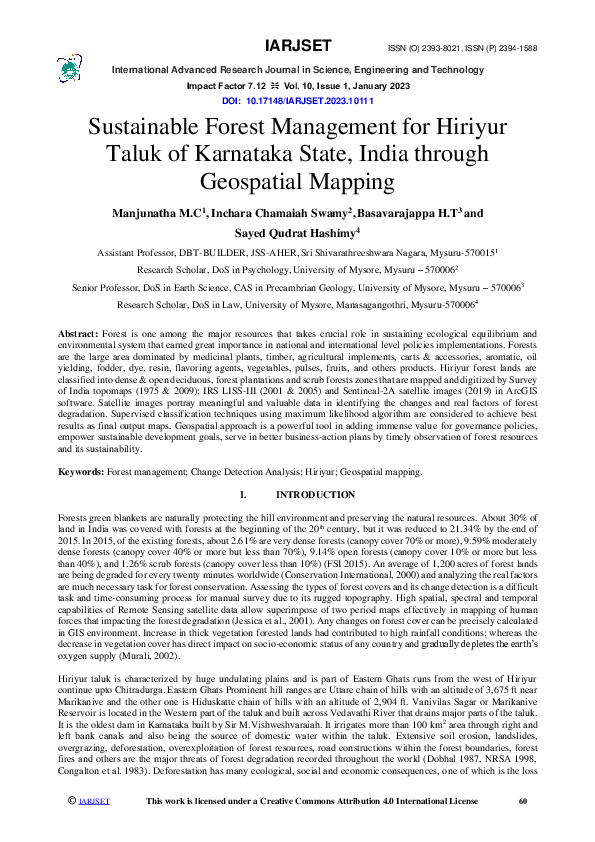 (PDF) Sustainable Forest Management for Hiriyur Taluk of Karnataka ...