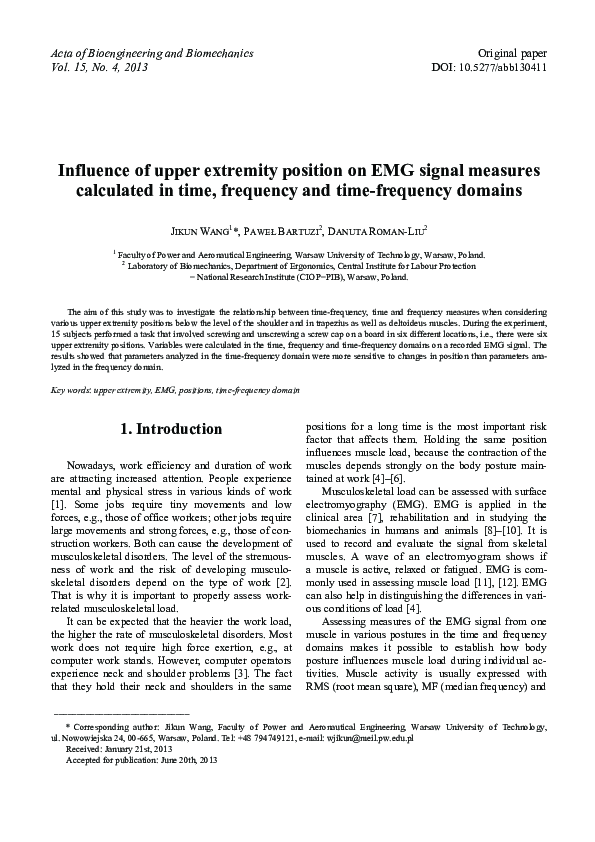 (PDF) Influence of upper extremity position on EMG signal measures ...